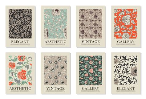 벽 예술 포스터 세트 8 브로셔 장식 전단지 템플릿 유기 식물 꽃 가지 손으로 그린 디자인 벽지 그래픽 빈티지 벡터 식물 그림 우아한 배경 작약에 대한 스톡 벡터 아트 및