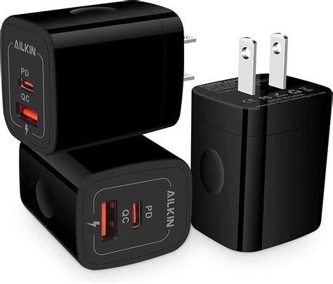 Ailkin Usb C Usb A Dual Port Charger Block W Power Delivery Qc Fast Charging Multi