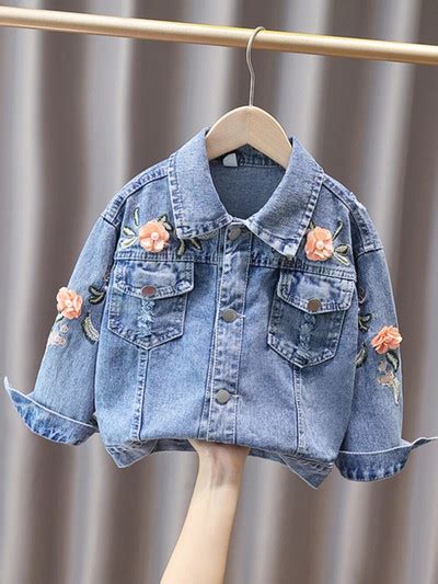 Badu Bg Дънкови якета с флорални мотиви за момичета горнища пролет есен корейски стил