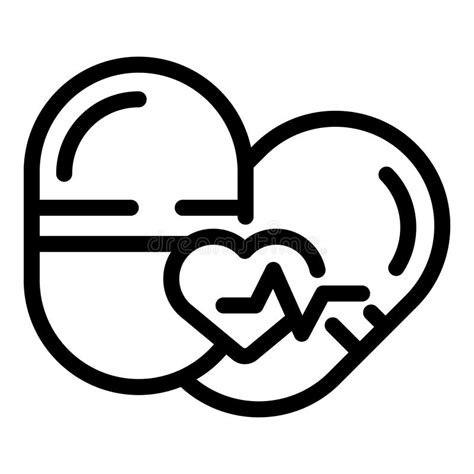 Heart Pill Drug Icon Outline Vector Medicine Vitamin Stock Vector