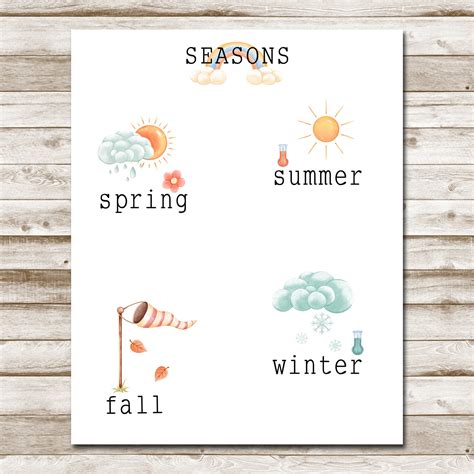 Four Seasons Chart Printable Schoolroom Art Homeschool Etsy