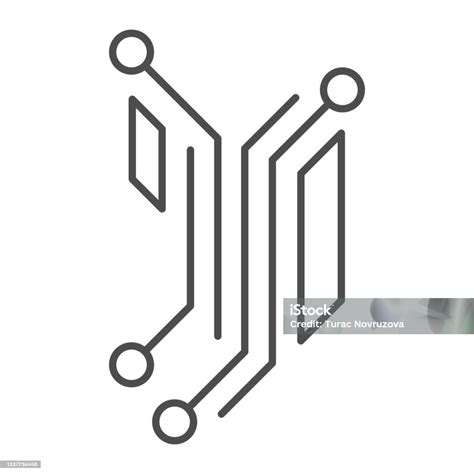 아날로그 회로 레이아웃 씬 라인 아이콘의 조각 전자 개념 흰색 배경에 아날로그 Pcb 벡터 기호의 일부 모바일 개념 및 웹