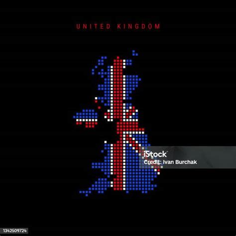영국의 정사각형 점 패턴지도 깃발 색이 있는 점선 픽셀 맵입니다 벡터 일러스트레이션 검은색에 대한 스톡 벡터 아트 및 기타