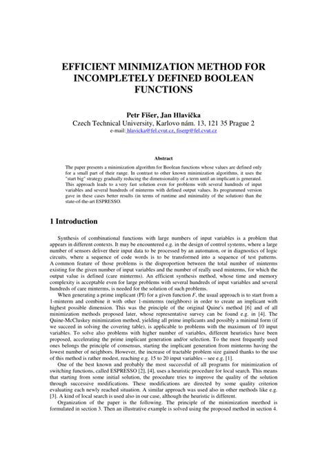 Pdf Efficient Minimization Method For Incompletely Defined Boolean