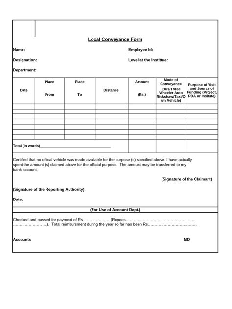 Local Conveyance Form Pdf