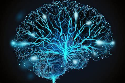 Brain Connection Network On Blue Neon Abstract Background Generaive Ai Stock Illustration