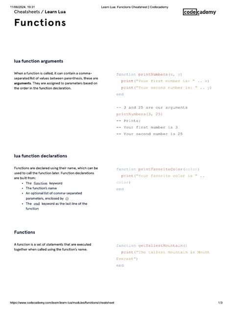 Lua Cheatsheet 4 Pdf