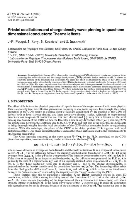 Pdf Friedel Oscillations And Charge Density Wave Pinning In Quasi One Dimensional Conductors