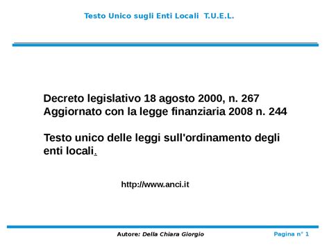 Testo Unico Sullordinamento Degli Enti Locali Dispense Di Diritto