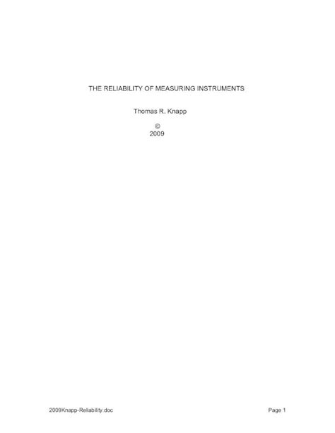 PDF The Reliability Of Measuring Instruments PDF FileTHE RELIABILITY OF MEASURING