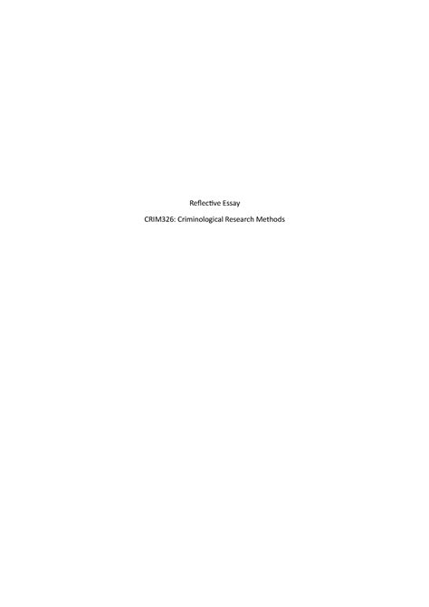 Reflective Essay First Assignment In Criminological Research Methods