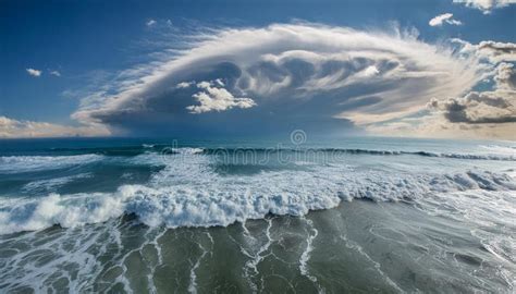 Sea Typhoon And Cyclone As Natural Disaster Or Storm Clouds For Weather Emergency Stock