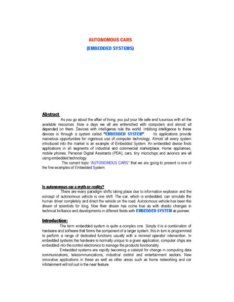 Autonomous Cars Embedded System Computer Science And Technology Studocu