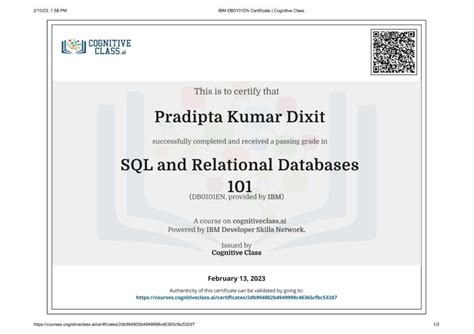 Pradipta Kumar Dixit On Linkedin Cognitiveclass Sql Certification Dataanalytics Connections