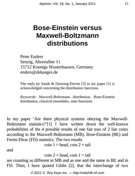Pdf Bose Einstein Versus Maxwell Boltzmann Distributions