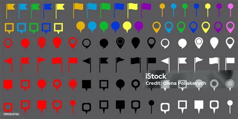 핀은 어두운 배경에 평평한 스타일로 매핑합니다 여러 가지 색상의 맵 기호 벡터 그림입니다 위치 아이콘 Gps 포인터 마크 가리키기에 대한 스톡 벡터 아트 및 기타 이미지