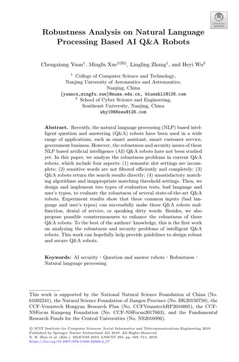 Pdf Robustness Analysis On Natural Language Processing Based Ai Qanda Robots