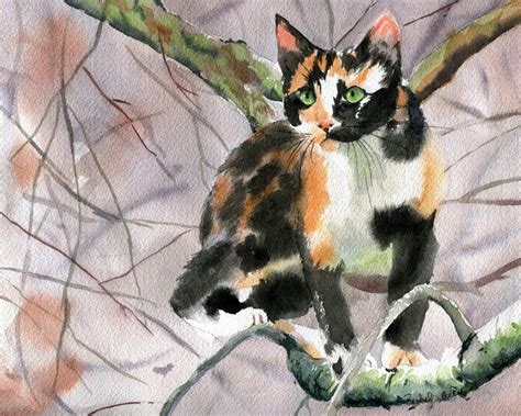 Calico Cat Art Print Of A Watercolor Handmade Painting Large Big Huge