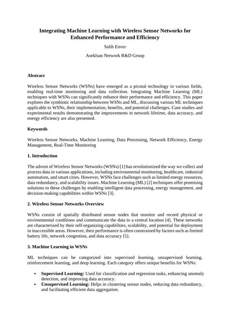 Pdf Integrating Machine Learning With Wireless Sensor Networks For Enhanced Performance And