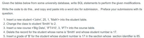 Solved Given The Tables Below From Some University Database