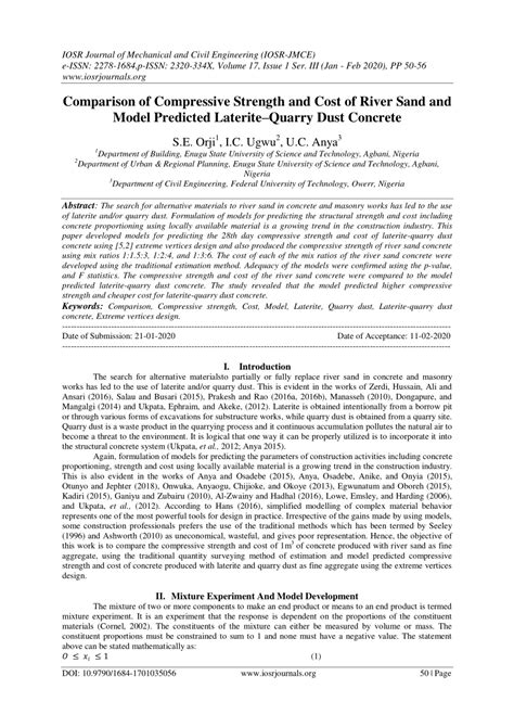 Pdf Comparison Of Compressive Strength And Cost Of River Sand And