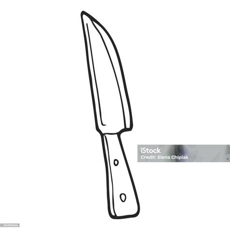 낙서흑백 이미지의 스타일에 그려진 부엌 칼 흑백윤곽 도면 벡터 이미지 고기 칼에 대한 스톡 벡터 아트 및 기타 이미지 고기 칼 낙서 드로잉 낙서 패턴 Istock