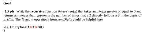 solved goal [2 5 pts] write the recursive function thirty