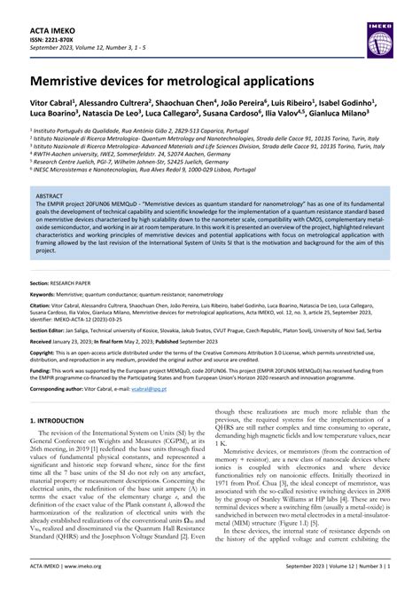 Pdf Memristive Devices For Metrological Applications