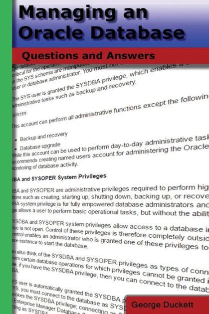 managing an oracle database questions and answers by george a duckett