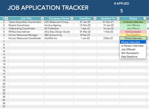 Job Search Tracker Excel Spreadsheet Template Etsy