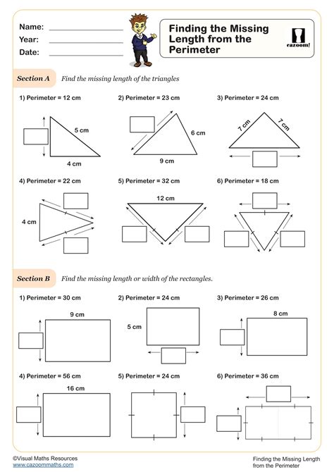 Finding The Missing Length From The Perimeter Worksheet Printable Pdf