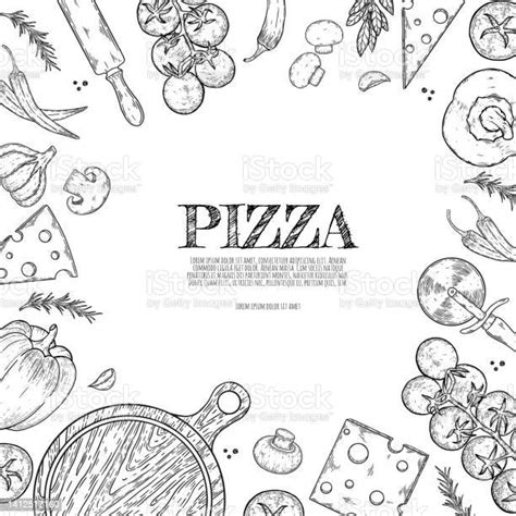 피자 손으로 그린 만화 낙서 일러스트레이션 피자 가게 개체와 요소 디자인 창조적 인 예술 배경 라인 아트 벡터 배경 라인아트에 대한 스톡 벡터 아트 및 기타 이미지 Istock
