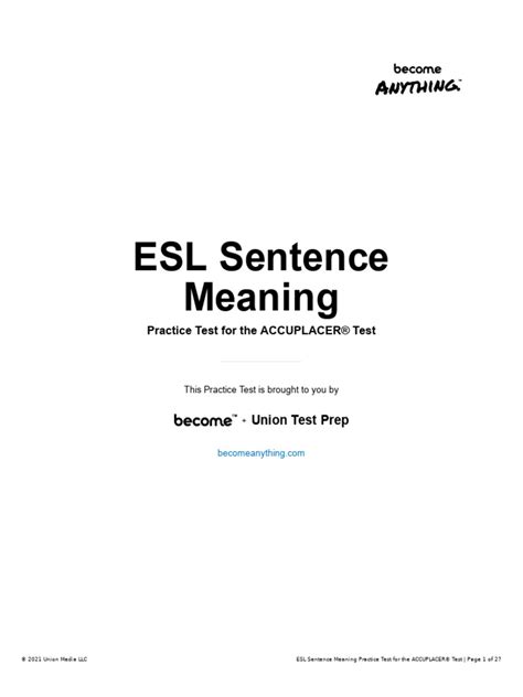 Esl Sentence Meaning Practice Test For The Accuplacer® Student Pdf License Breach Of Contract
