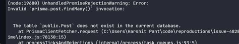 Better Error Message For Missing Tables · Issue 462 · Prismaprisma
