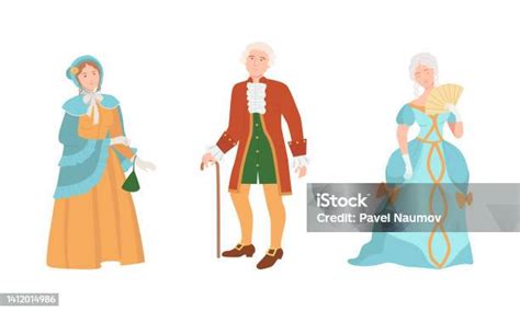 르네상스 시대의 유럽의 귀족 사람들이 설정되었습니다 중세 패션 빈티지 옷을 입은 사람들 만화 벡터 일러스트 레이 션 18세기에 대한 스톡 벡터 아트 및 기타 이미지 Istock