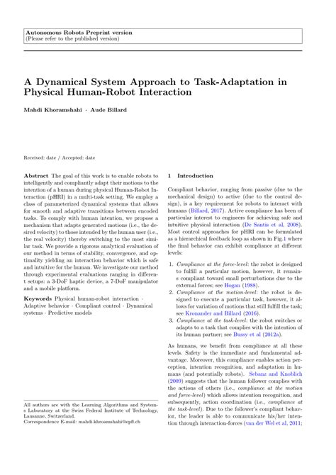 Pdf A Dynamical System Approach To Task Adaptation In Physical Human
