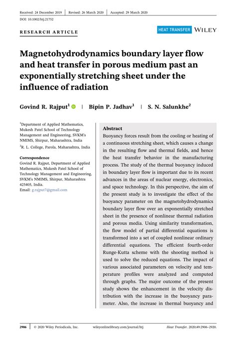 Magnetohydrodynamics Boundary Layer Flow And Heat Transfer In Porous