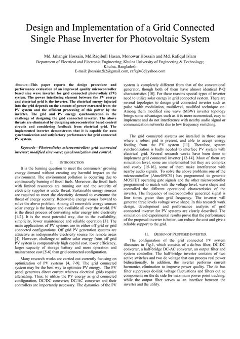 Pdf Design And Implementation Of A Grid Connected Single Phase Inverter For Photovoltaic System