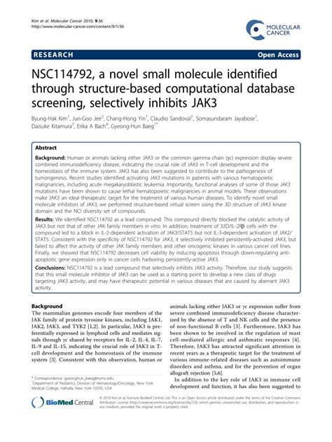 Pdf Nsc114792 A Novel Small Molecule Identified Through Structure Based Computational