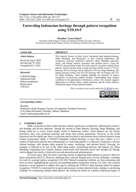 Unraveling Indonesian Heritage Through Pattern Recognition Using Yolov5