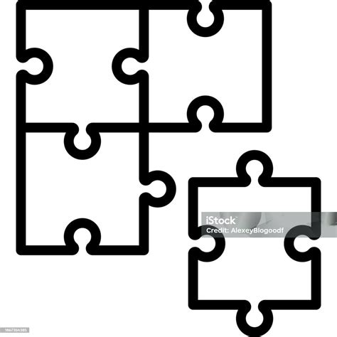 팀워크 기호입니다 퍼즐 의 네 조각 가는 선 아이콘입니다 신뢰 단합 연결 현대 벡터 그림입니다 4가지 개체에 대한 스톡 벡터