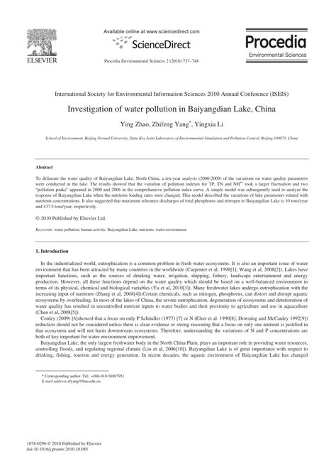 Pdf Investigation Of Water Pollution In Baiyangdian Lake China