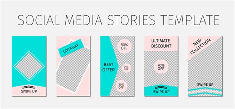 소셜 미디어 이야기 템플릿입니다 블로거와 Smm에 대 한 이야기에 대 한 5 레이아웃의 집합입니다 민트 그린과 핑크 파스텔 컬러