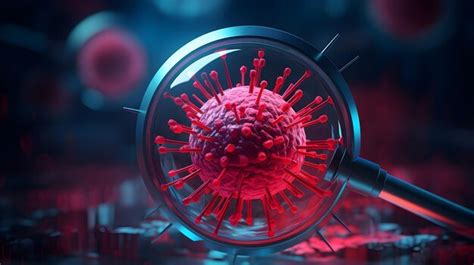 Virus Detection Concept Magnifying Glass Revealing Pathogen In 3d Illustration Premium Ai