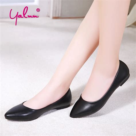Buy Summer Black Flat Shoes Women Leather Pointed Toe