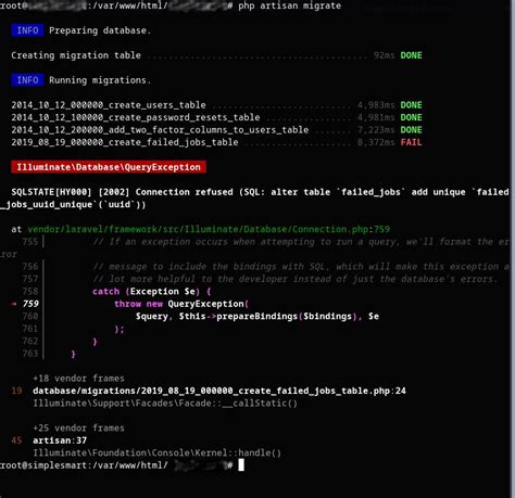 Php Sqlstate Hy000 2002 Laravel Migrations Error Stack Overflow