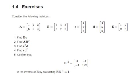 Solved 1 4 Exercises Consider The Following Matrices [1 2 3