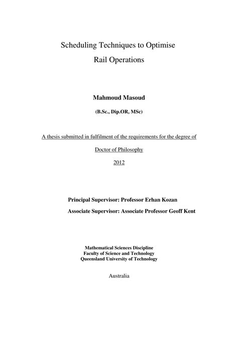 Pdf Scheduling Techniques To Optimise Rail Operations