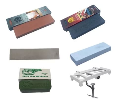 Kit 3 Pedras De Afiação Suporte Strop Massa Verde Cromo Frete Grátis
