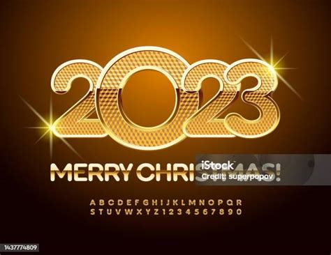 벡터 세련된 인사말 카드 메리 크리스마스 2023 엘리트 알파벳 문자와 숫자 세트 12월 31일에 대한 스톡 벡터 아트 및 기타